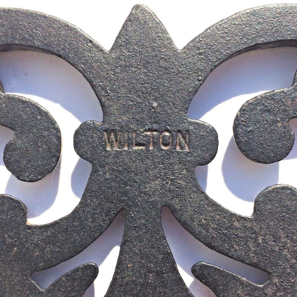 WILTON Cast Iron Trivet vintage footed black painted red green yellow ...