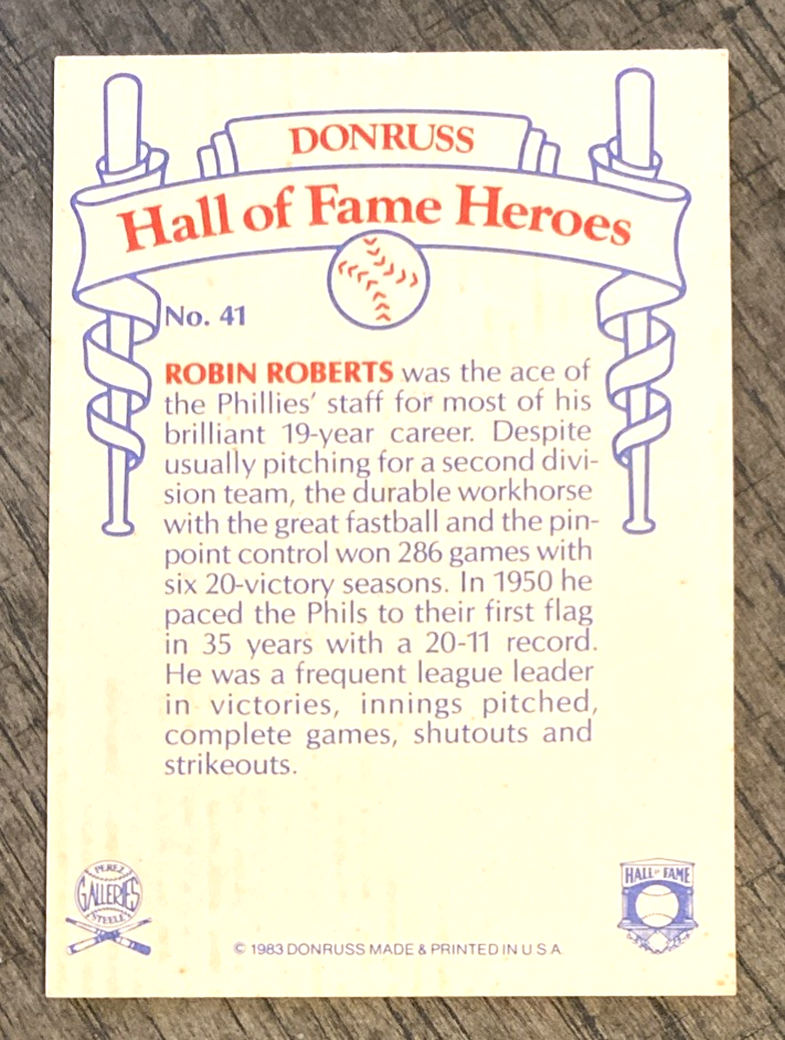 Robin Roberts 1983 Donruss On Card AUTO - Hall Of Fame Heroes SP ...