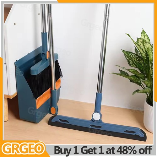 Long Handled Dustpan and Brush Set Strong Metal Handle Dust Pan & Broom ...
