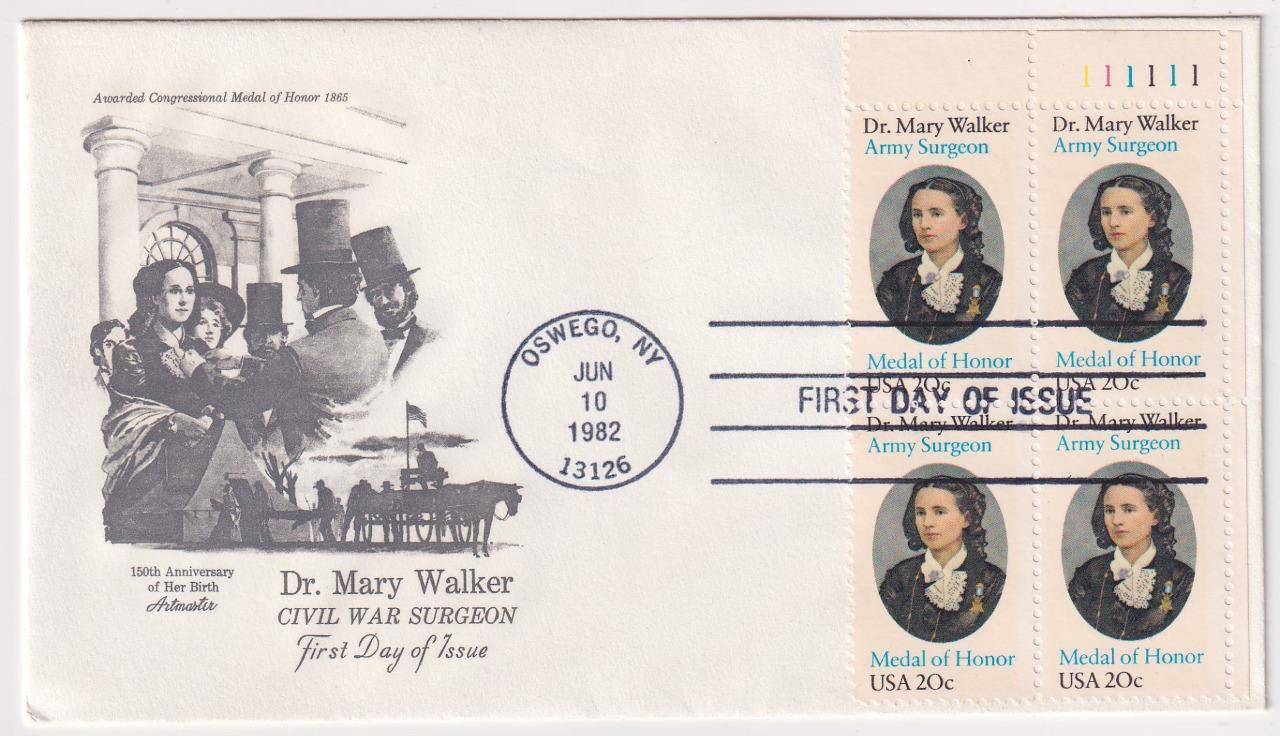 CIVIL WAR DOCTOR MARY WALKER Stamp Plate Block 2013 First Day Cover FDC ...
