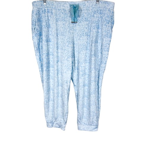 Susan Graver Weekend Petite Printed PLUSHKNIT Joggers Pants Sky Blue ...