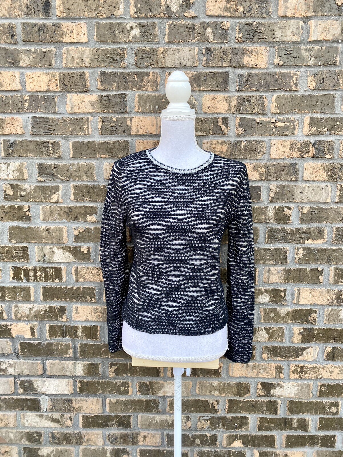 Maje Sweaters Mesh Sheer Metallic Silver Size Small B… - Gem