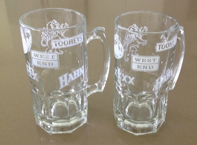 LION NATHAN BREWERIES Large Glass Beer Tankards x 2 Vey Heavy - Rare ...
