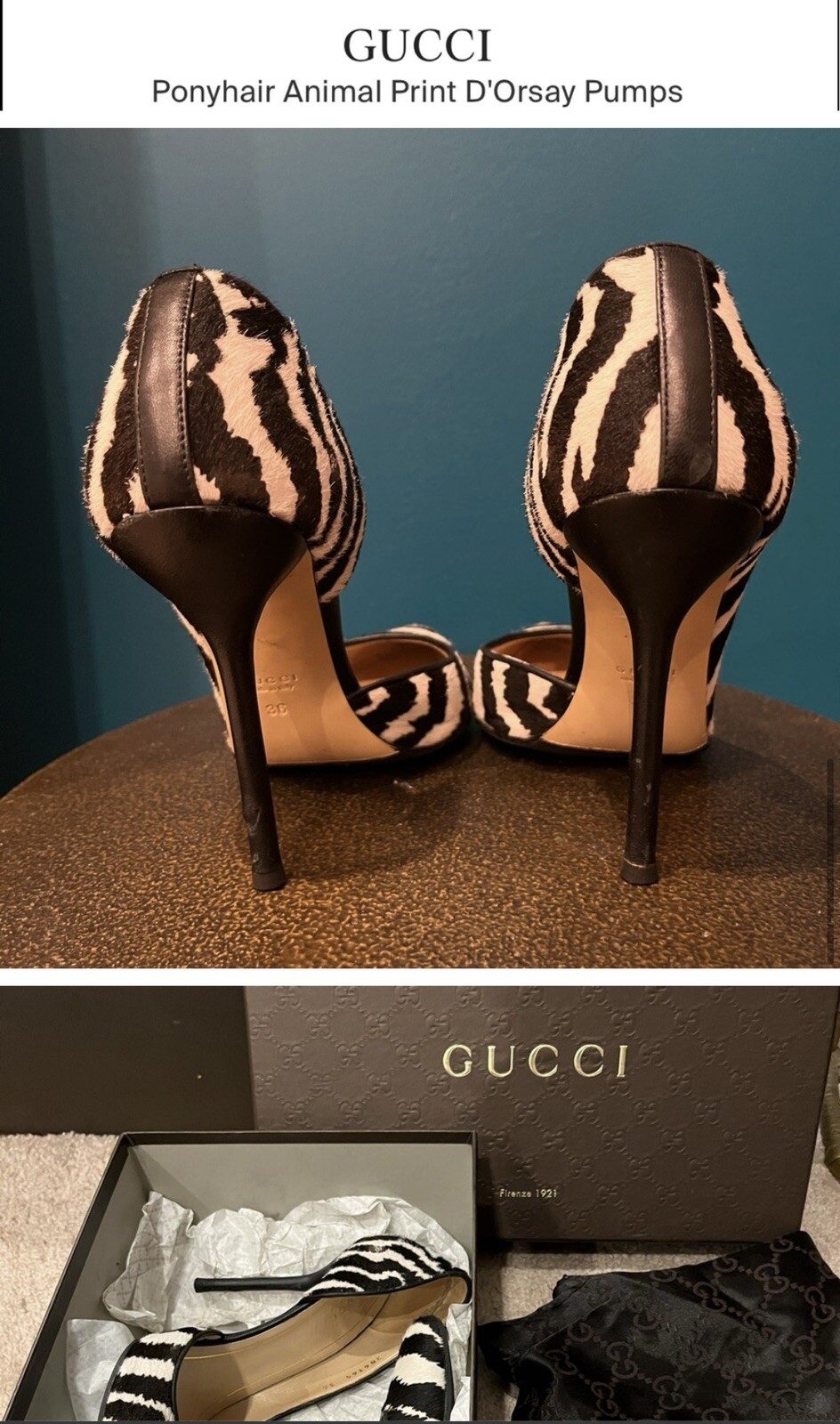Gucci black-white ponyhair zebra print pump sz 36 - Gem