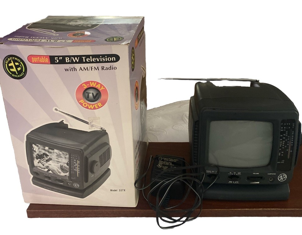 Portable Television TV 5” B/W With Am/Fm Radio /Battery/12 Volt ...