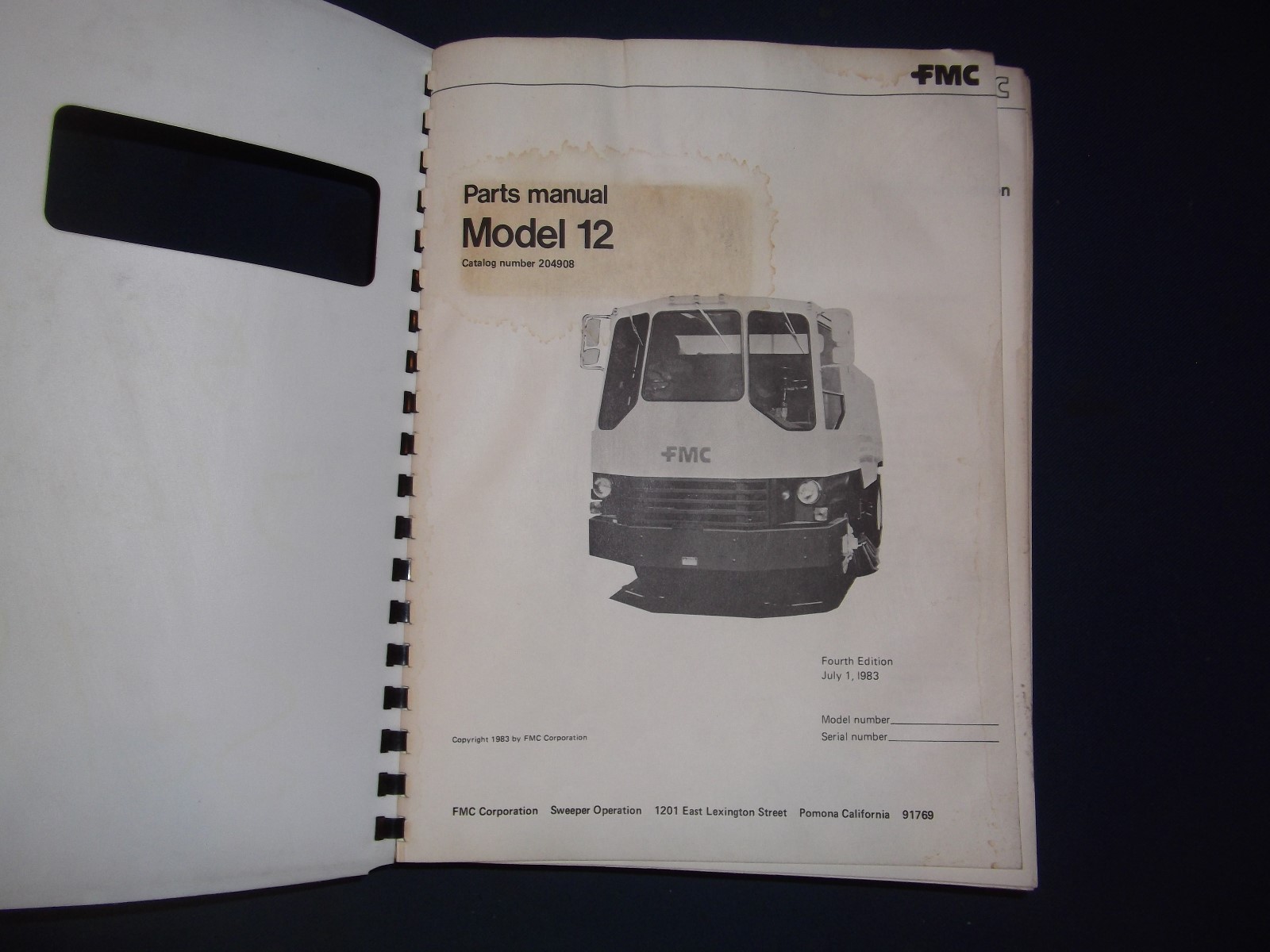 FMC LINK BELT VANGUARD MODEL 12 STREET SWEEPER PARTS MANUAL BOOK ...