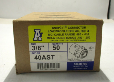 NEW BOX OF 50 ARLINGTON 40AST 3/8" SNAP 2 IT CONNECTOR INSULATED THROAT ...