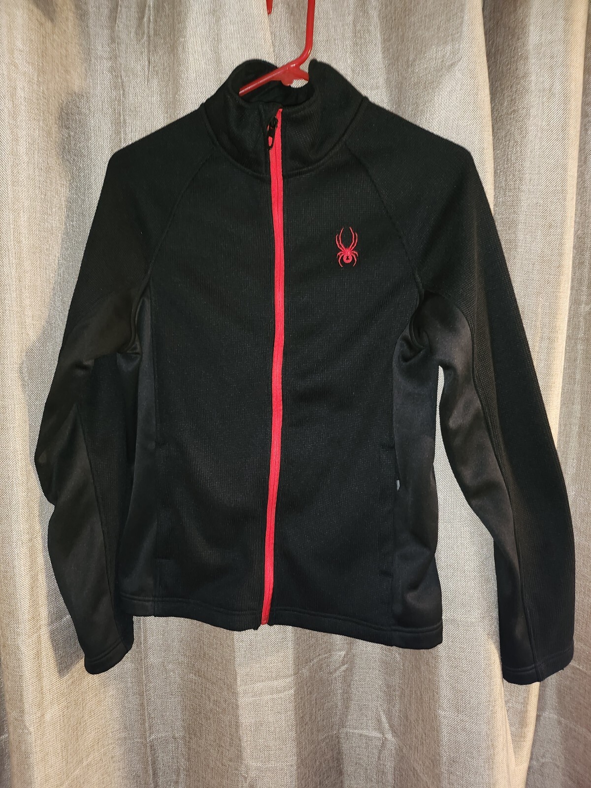 Spyder Jacket S/P/P Black Red Mens Full Zip Fleece Waffle Knit Logo ...
