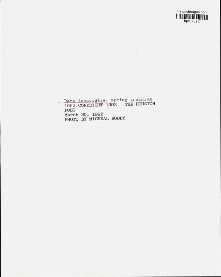 1992 Press Photo Astros baseball player Pete Incaviglia at spring ...