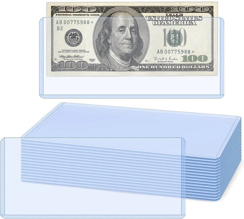 15 Pack Hard Plastic Clear Money Holders Dollar Bill Holders Money Top ...