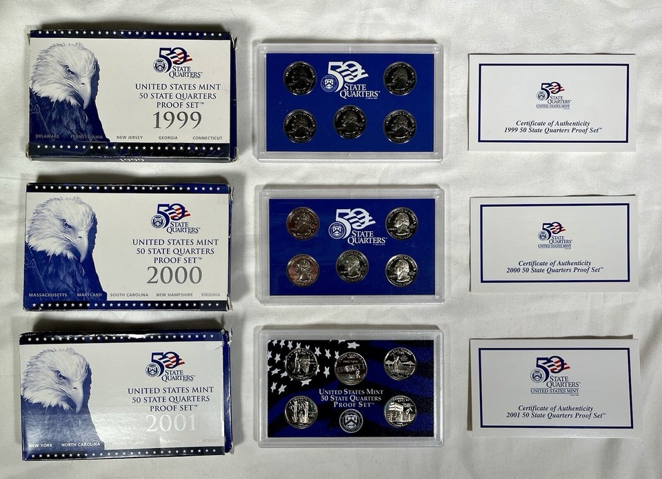 1999-2009 50 State Quarters and Territories Run Of 11 Clad Proof Sets w ...