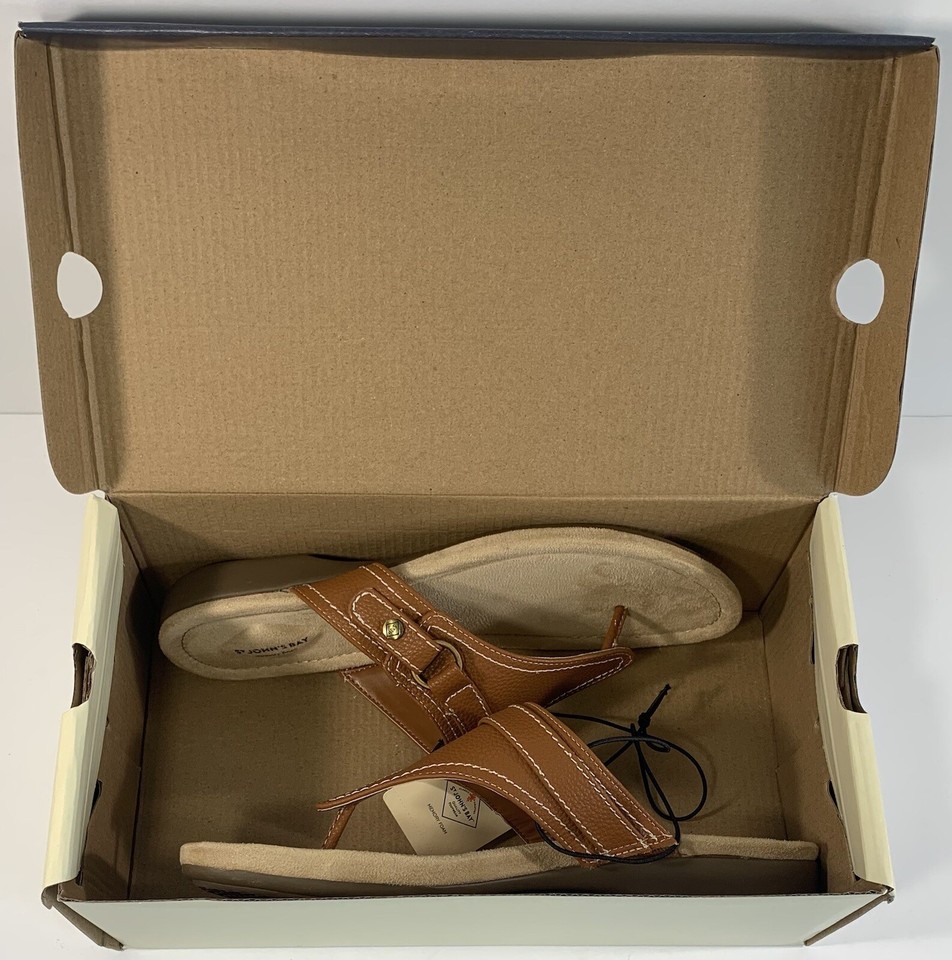NWB St. John's Bay Womens 10M Zina Cognac Sandals Ring Detail Slides ...