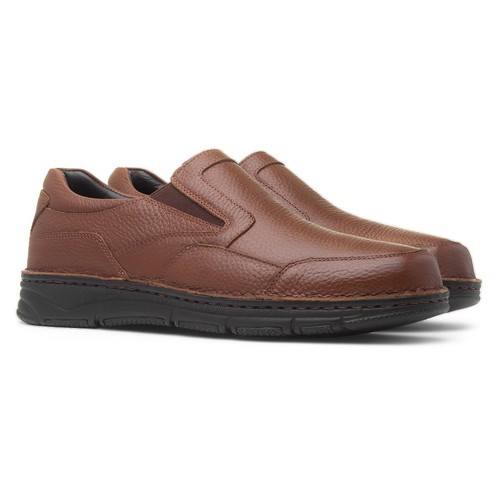 Comfy Steps Mens Shoes Tan Adults Slip On Leather Cushioned Gripped Abe ...