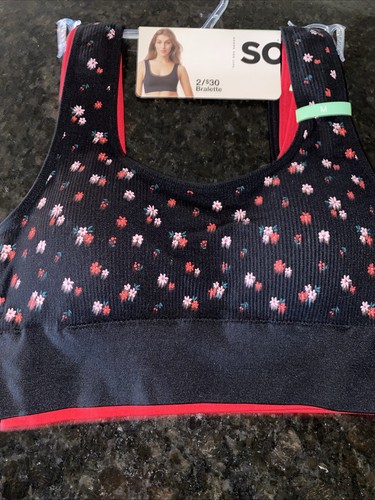 Juniors' SO Bra Ribbed Seamless Bralette SO51-027p2 Red Black Floral Sz ...