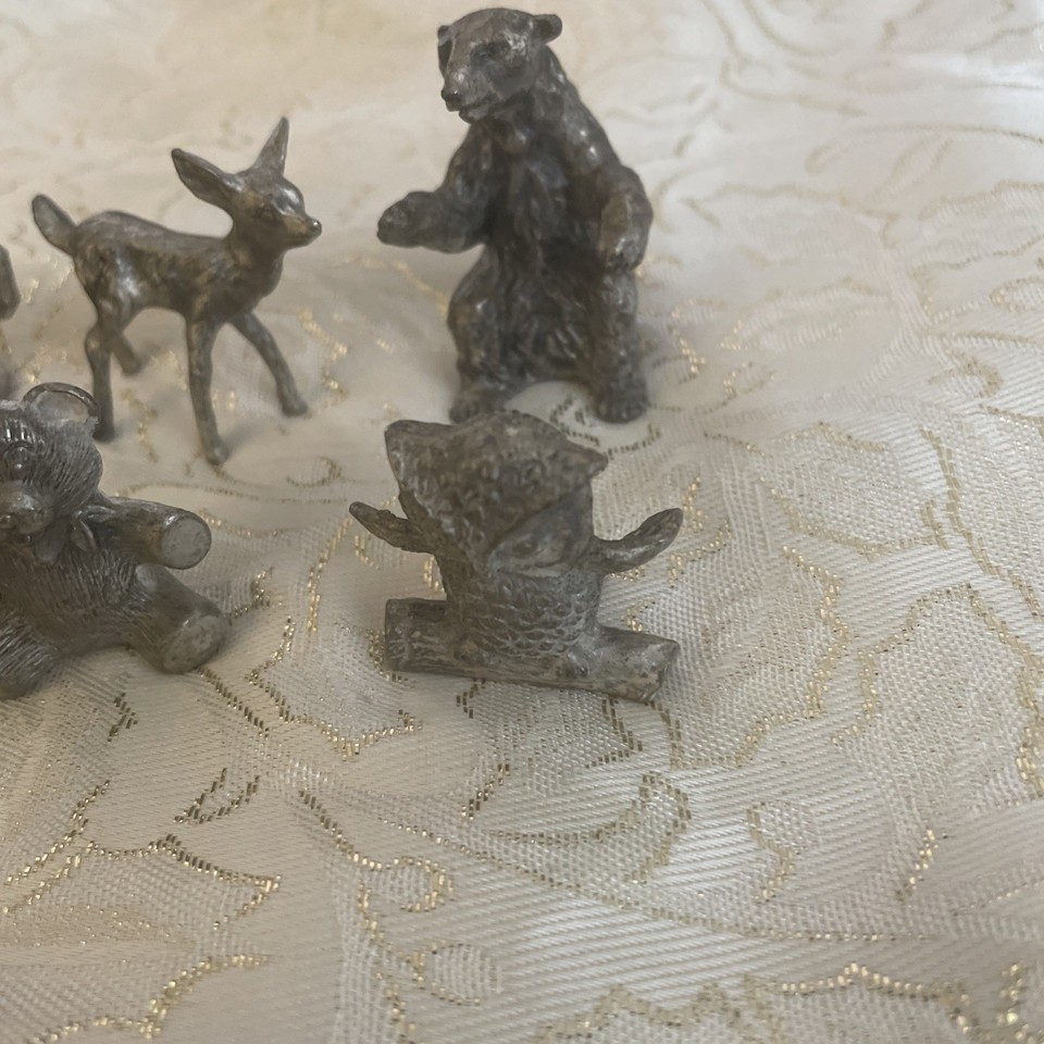 Lot of 6 Pewter Figurines Animals - Fawn, Frog, Owl,horse.TEDDY BEAR ...
