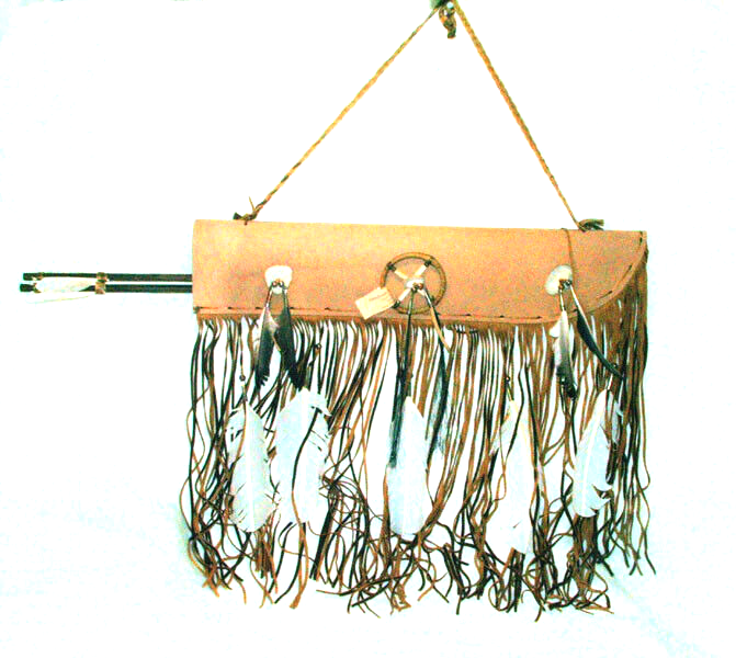 21" Leather Leather Quiver w/ Medicine Wheel & 2 Arrows Native American ...