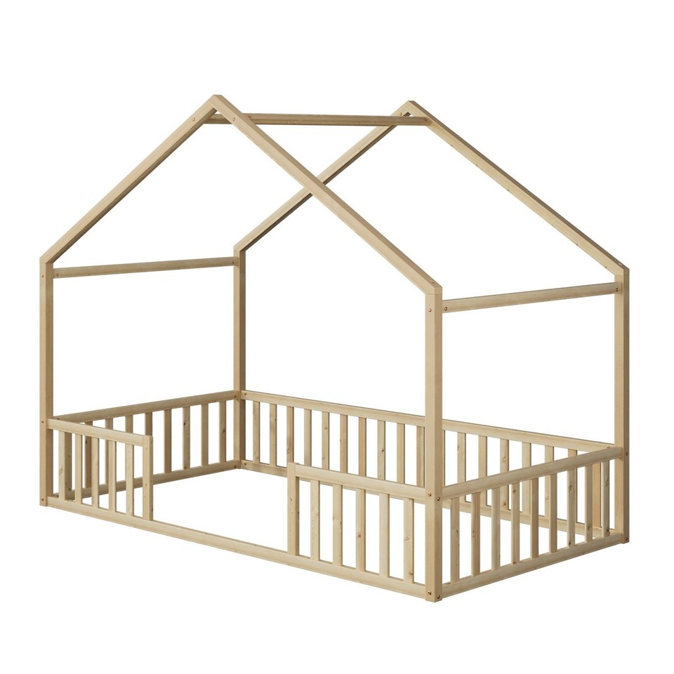 Oikiture Wooden Kids Bed Frame King Single House Beds Timber No Slats ...