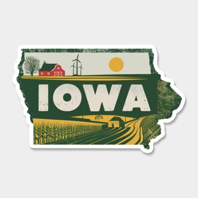 Iowa State Printed Sticker Vinyl Decal USA IA United States Car Window ...