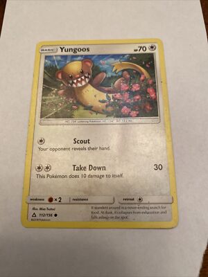 POKEMON Trading Card Basic Yungoos HP70 Scout Take Down 112/156 | eBay