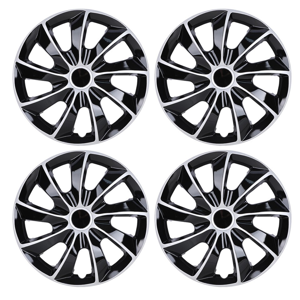 15" Set Of 4 Silver&Black Wheel Covers Snap On Hub Caps Fit R15 Tire ...