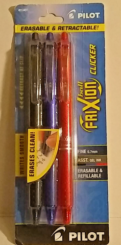Pilot Ball Frixion Clicker Erasable & Retractable Pens 3 Pack Black ...