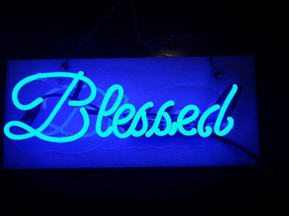 14" Blessed Blue Acrylic Handmade Neon Sign Light Lamp Artwork Gift ...