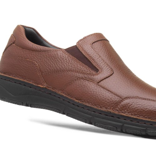 Comfy Steps Mens Shoes Tan Adults Slip On Leather Cushioned Gripped Abe ...