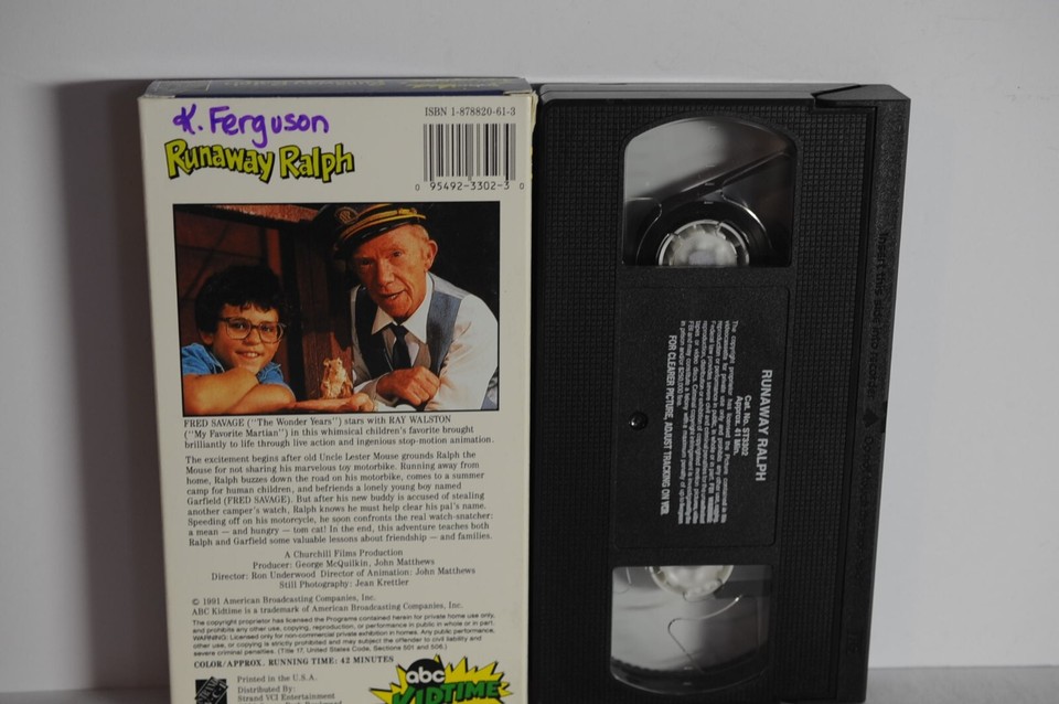 Runaway Ralph, Fred Savage, ABC Kidtime, Children movie, VHS tape ...