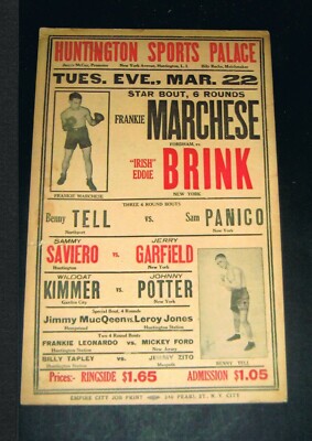 RARE 1920s boxing poster LONG ISLAND MARCHESE BRINK TELL PANICO SAVIERO ...