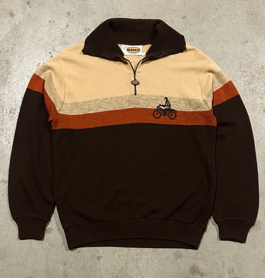 VINTAGE Bates Quarter Zip Motorcycle Sweater Size Lar… - Gem