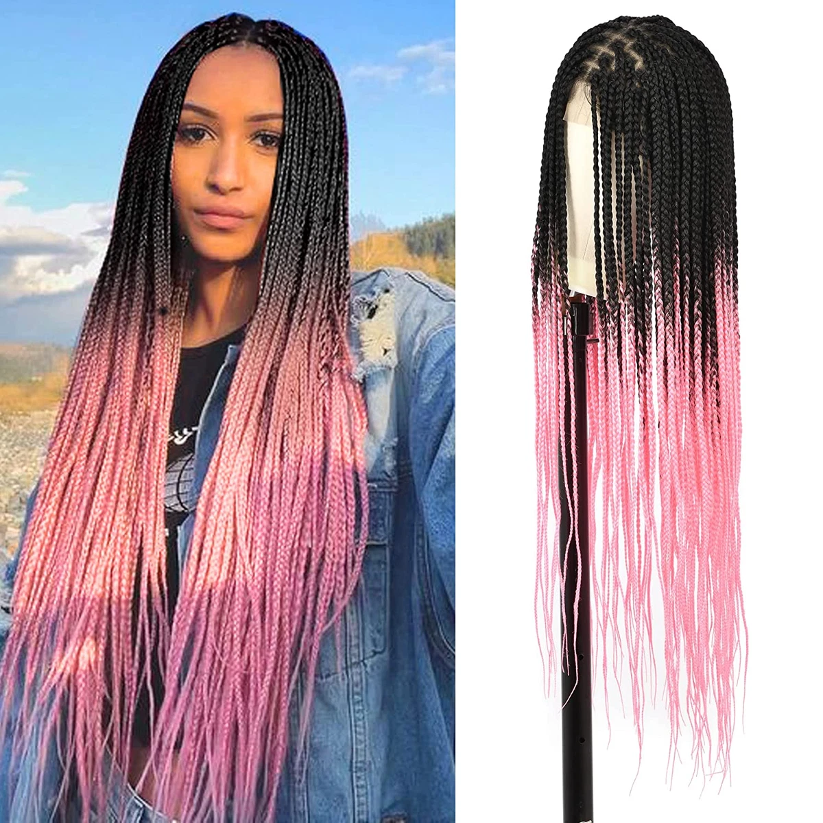 Box Braids With Pink Color