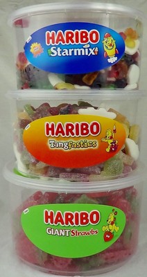 HARIBO TANGFASTICS, STARMIX, GIANT STRAWBS. 1KG & 400g TUB PARTY SIZE ...