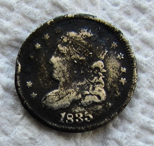 1835 Capped Bust Silver Half Dime Rare Key Date Fine Damaged Corroded ...