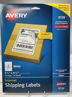 Avery Printable Shipping Labels, 8126, 5.5"x8.5" labels, White, 50 ...