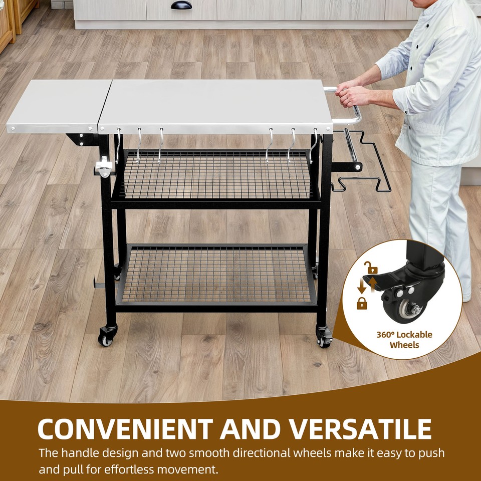 Extendable 3-Tiers Rolling Grill Table Stainless Steel Tabletop Camping ...