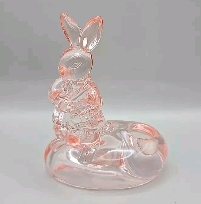 Pink Glass Standing Bunny Rabbit Easter Taper Candle Holder Egg Shaped ...