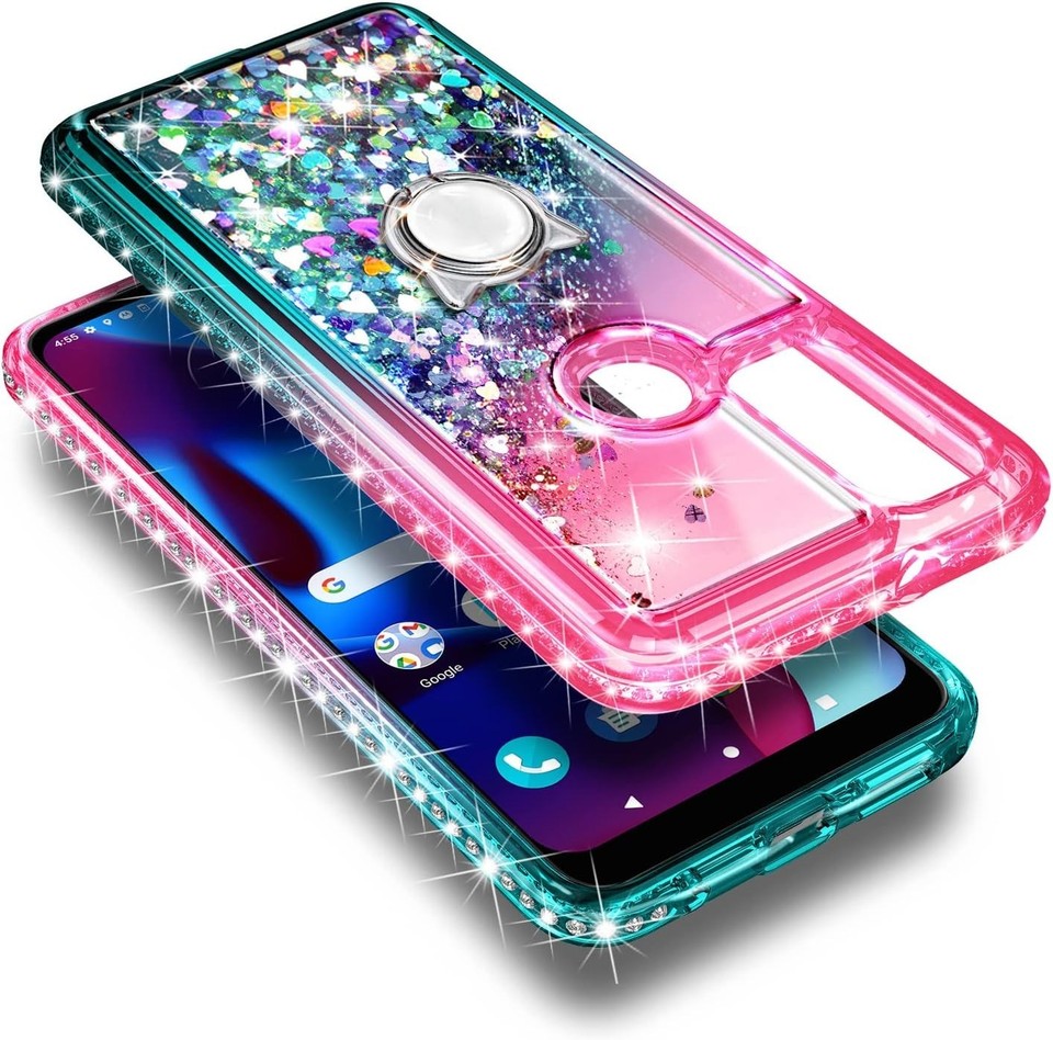 For Motorola Moto G Go Case Glitter Ring Phone Cover w/ Tempered Glass ...