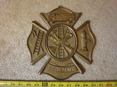 Vintage solid brass Firefighter's fire station wall plaque. display ...