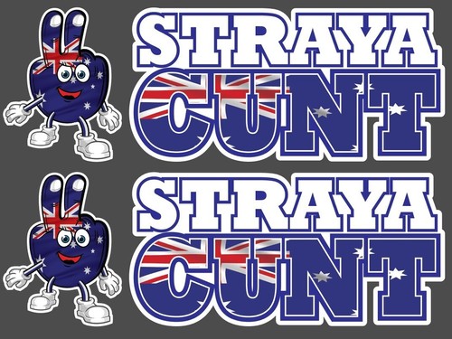 HUGE AUSSIE STRAYA C##T HAND 2PK Waterproof Vinyl DECAL 450x160mm Caravan Car | eBay