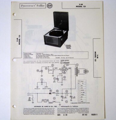 V-M VM V M Model 121 - SAMS Photofact ™ 1954 - New NOS | eBay