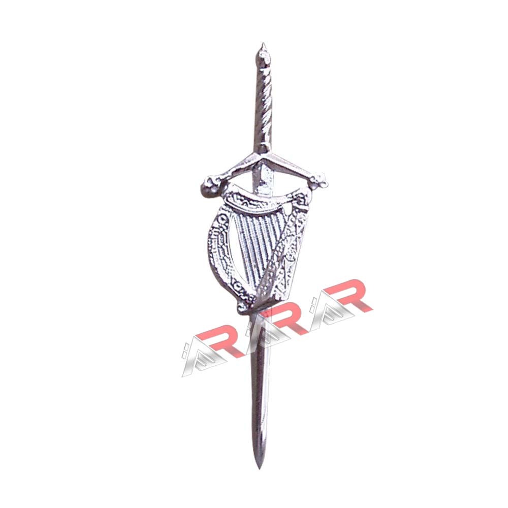 Irish Celtic Harp Sword kilt Pin 4" Gold Antique Chrome Scottish | eBay