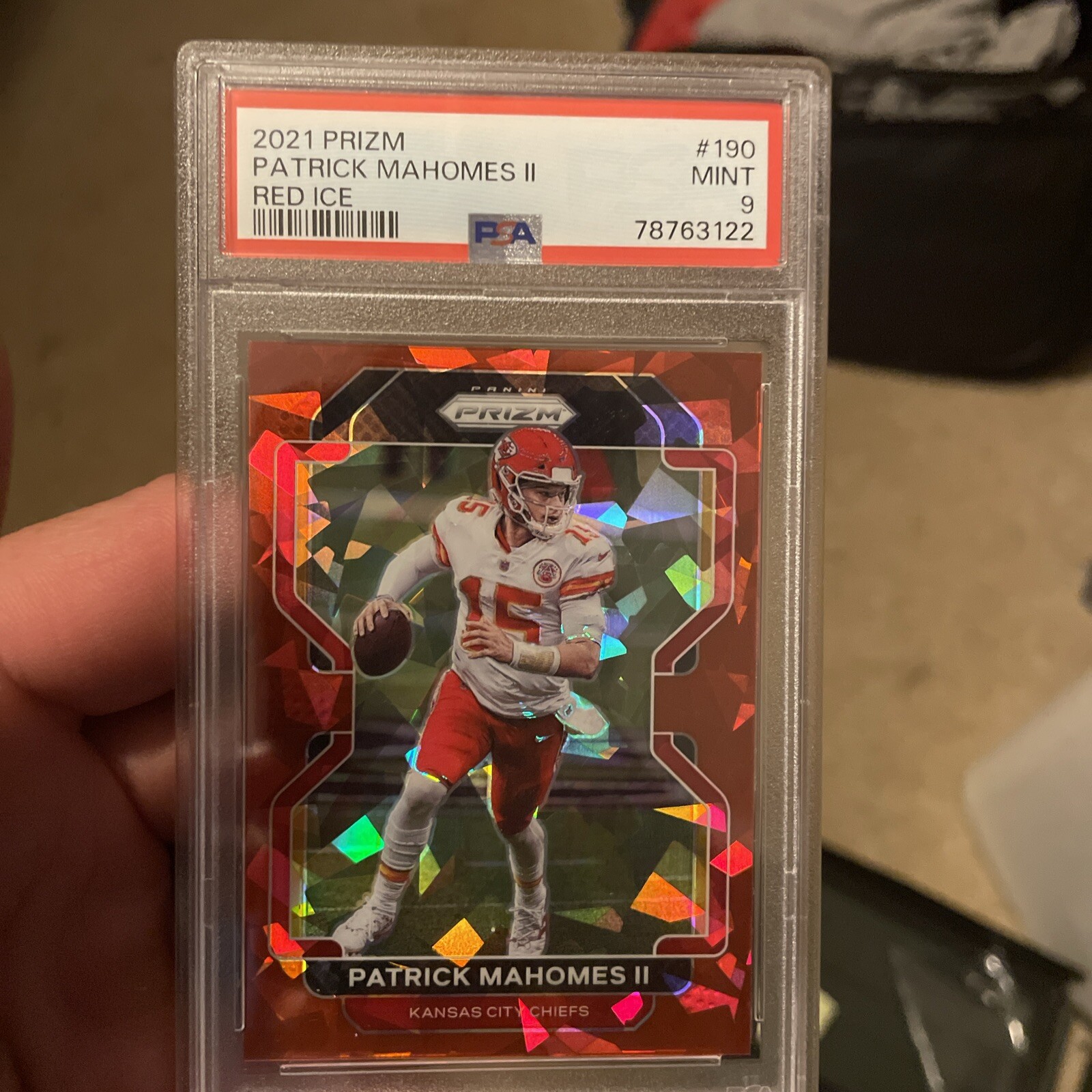PATRICK MAHOMES 2020 Panini Prizm RED CRACKED ICE PSA 9 MINT #251 Color ...