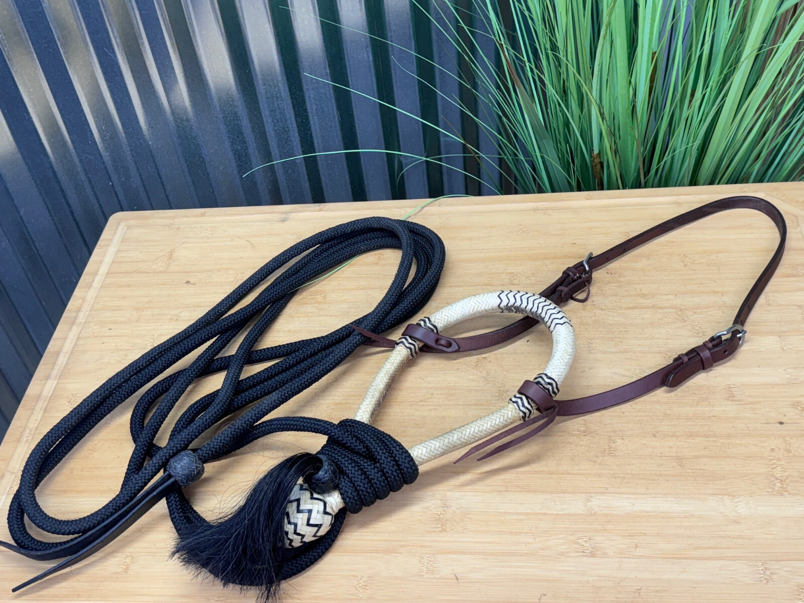 Western Horse Bridle Hackamore Bosal Set w Black Cord Mecate Reins | eBay