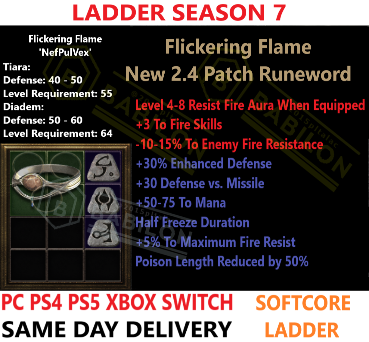 PC PS4 PS5 XBOX SWITCH LADDER Flickering Flame Diablo 2 Resurrected D2R ...