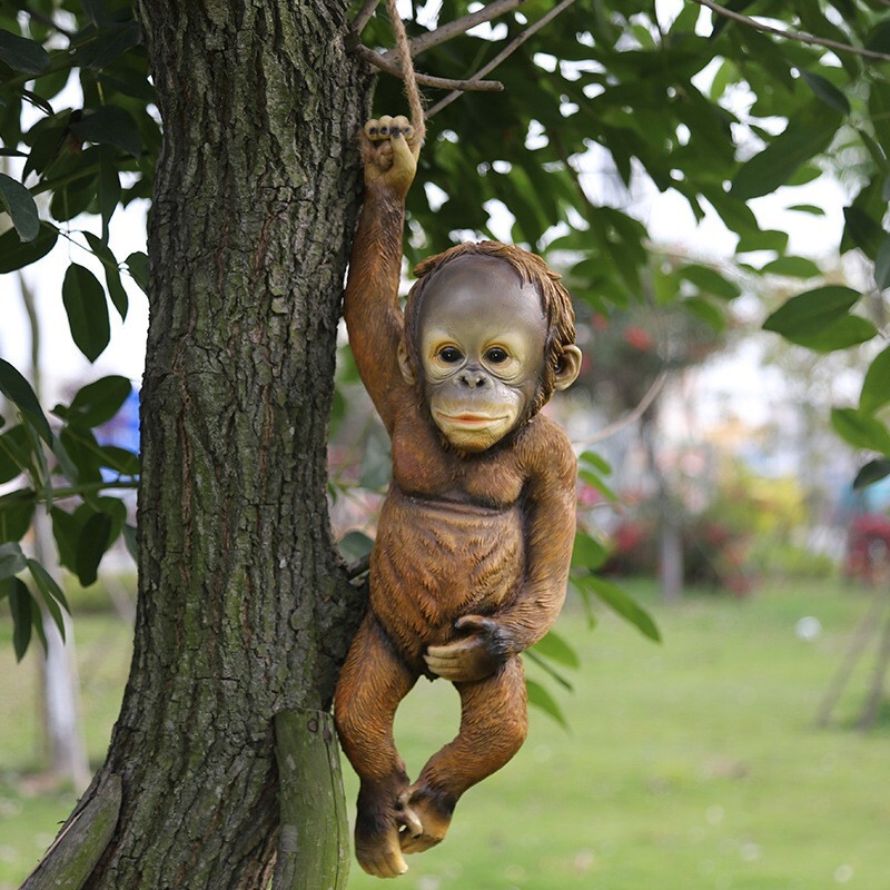Monkey Chimp Hanging Rope Garden Ornament Outdoor Statue Sculpture ...