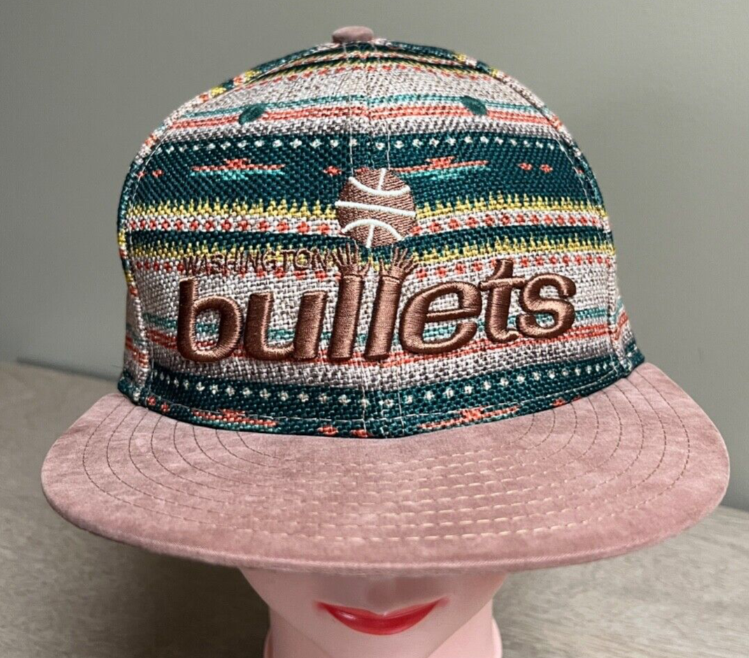 vtg Washington Bullets Snapback Hat Green Tan Aztec Hardwood Classics ...