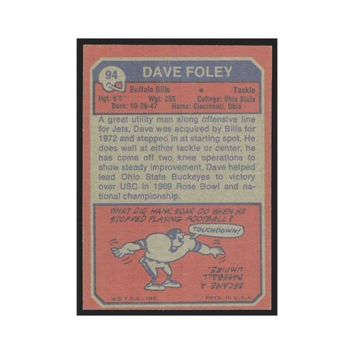 1973 Topps Dave Foley RC Bills #94 | eBay