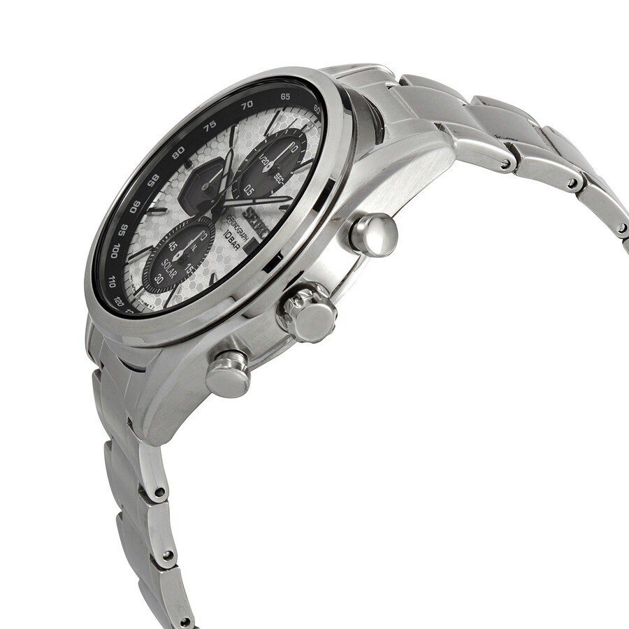 SEIKO Men's Watch Solar Chronograph White Dial Silver Stainless Steel ...