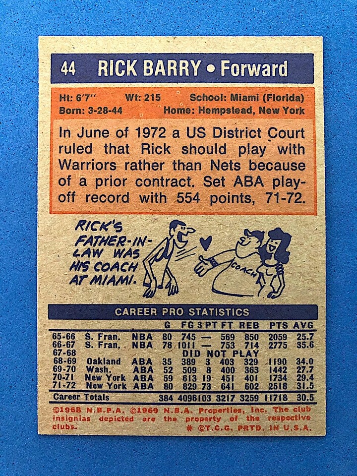 1972-73 TOPPS #44 RICK BARRY EX-MT ! SET BREAK NICE! **SMS CARDS** | eBay