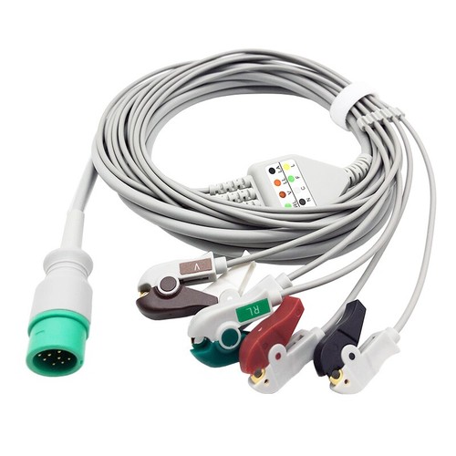 12Pin 5-Lead ECG Cable,Clip,AHA,for COMEN C50 C60 C70 C30 NC8 10 ...